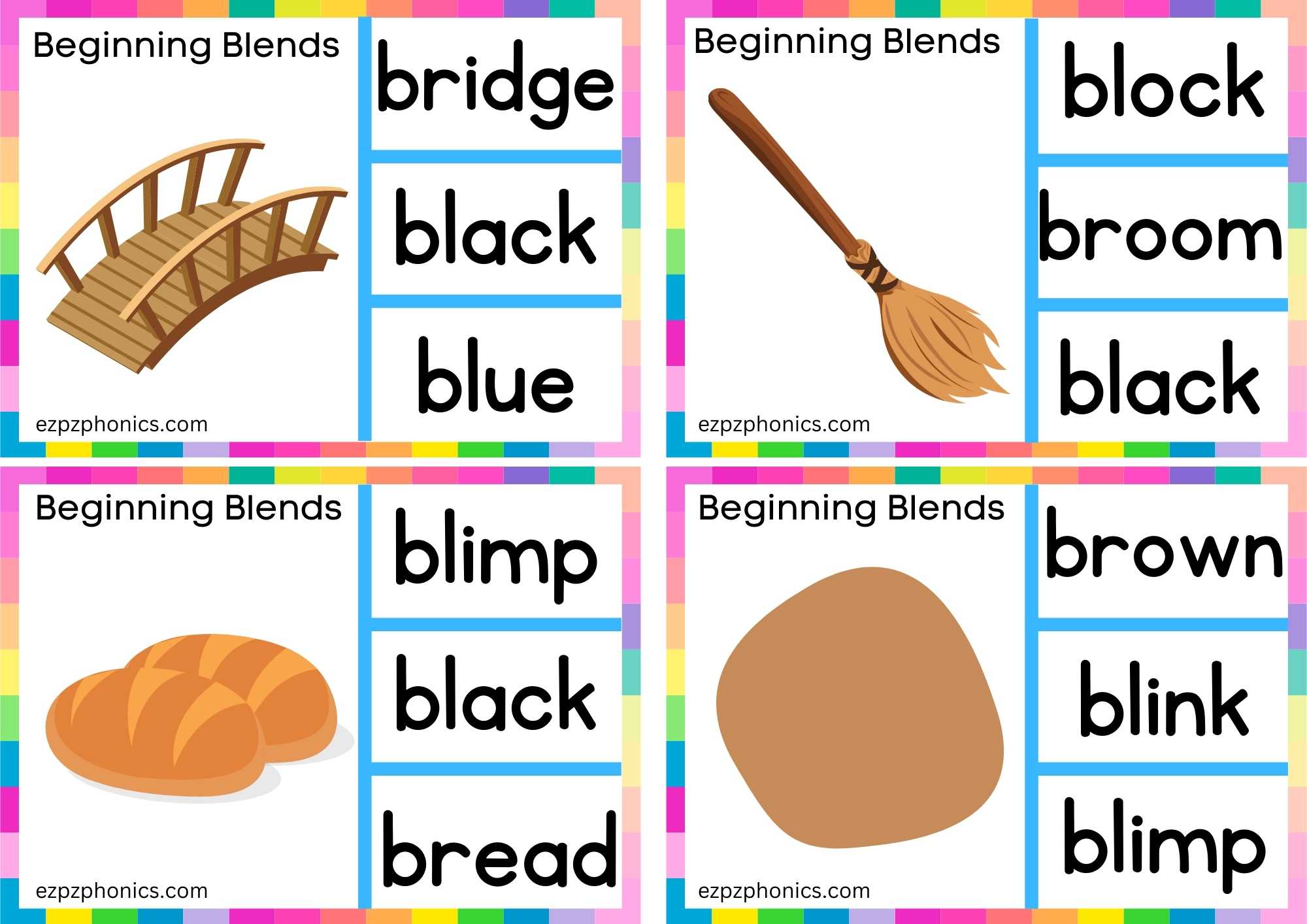 BR Beginning Blends Clip Cards Look At The Image And Clip The Correct Word Set 1 - ezpzphonics.com